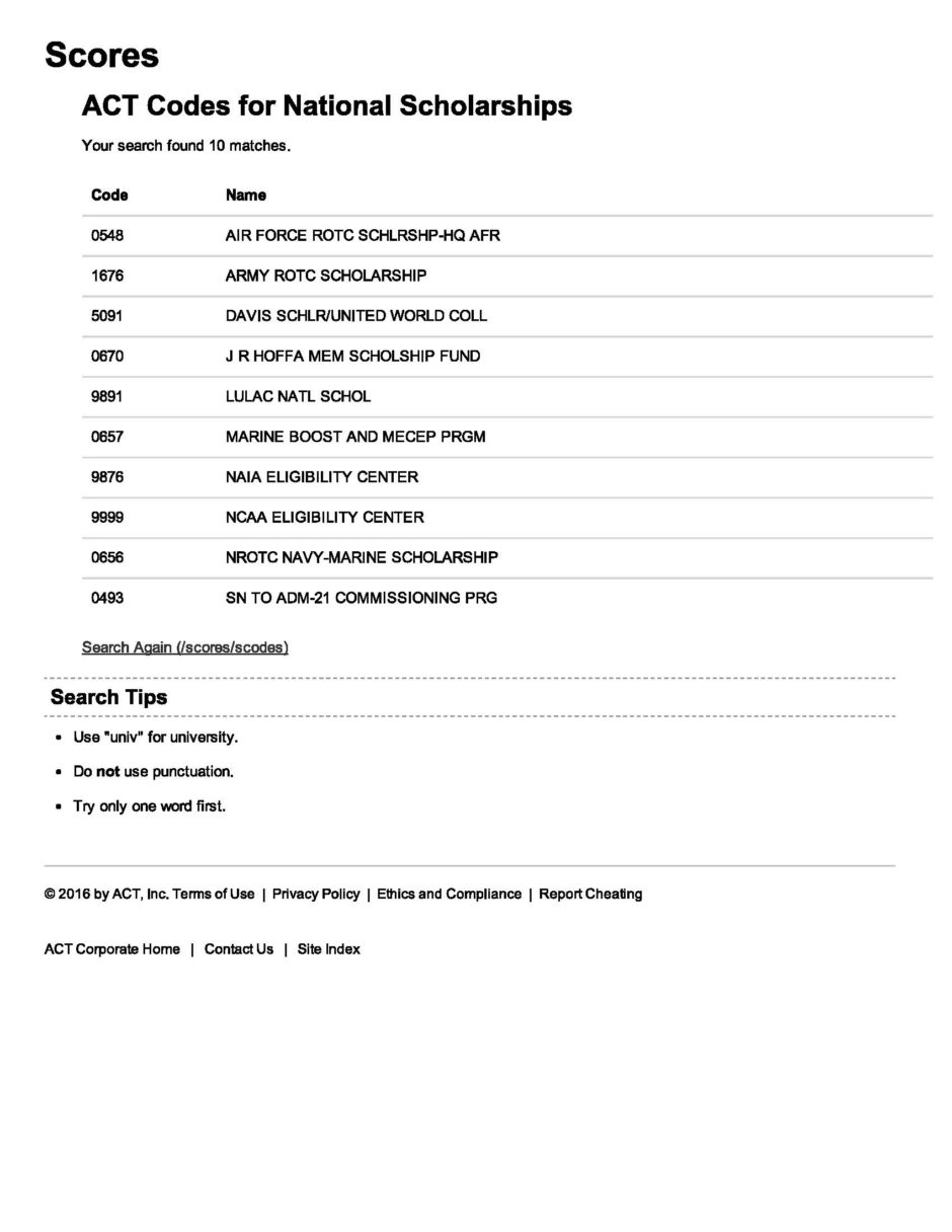 ACT College Codes _ ACT Student
